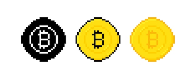 Conjunto de moedas de bitcoin de 8 bits de arte de pixel Gold monet ... Conjunto de moedas de bitcoin de 8 bits de arte de pixel Gold monet ...