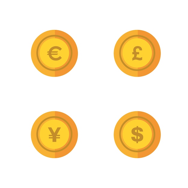 Conjunto de moedas iene dólar libra moedas de euro moedas de ouro ... Conjunto de moedas iene dólar libra moedas de euro moedas de ouro ...