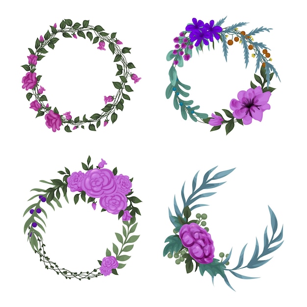 Coroas de flores do prado elementos de design floral de verão conjunto ... Coroas de flores do prado elementos de design floral de verão conjunto ...