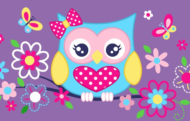 Corujas engraçadas adoram ilustrações vetoriais de flores | Vetor Premium Corujas engraçadas adoram ilustrações vetoriais de flores | Vetor Premium