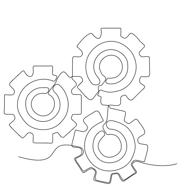 Desenho de linha contínua de engrenagens de máquinas ilustração ... Desenho de linha contínua de engrenagens de máquinas ilustração ...