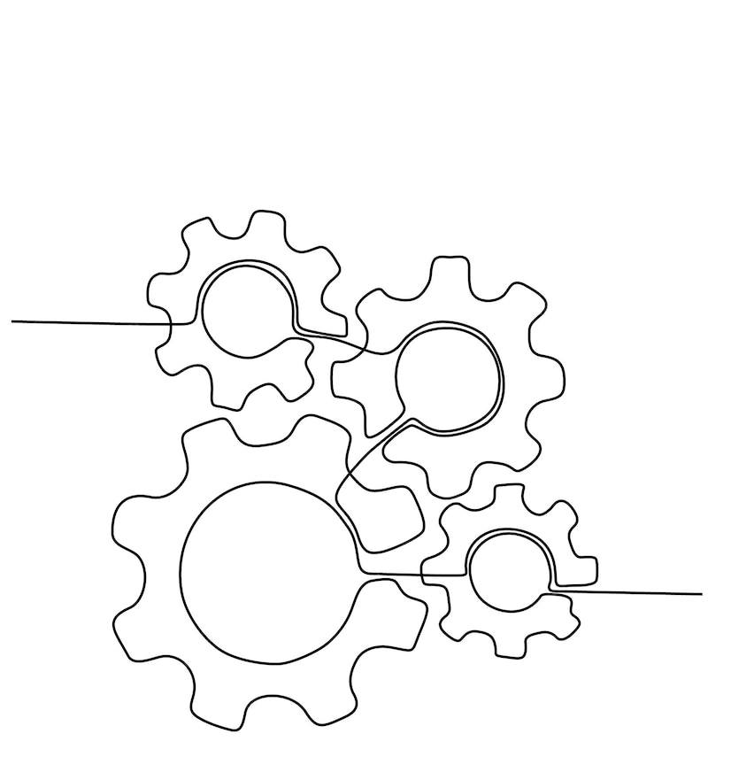 Desenho de linha contínua de engrenagens de máquinas ilustração ... Desenho de linha contínua de engrenagens de máquinas ilustração ...