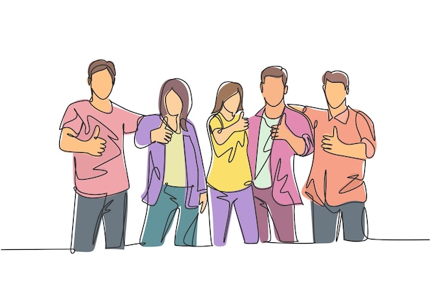 Desenho de uma linha de grupos de estudantes universitários felizes ... Desenho de uma linha de grupos de estudantes universitários felizes ...