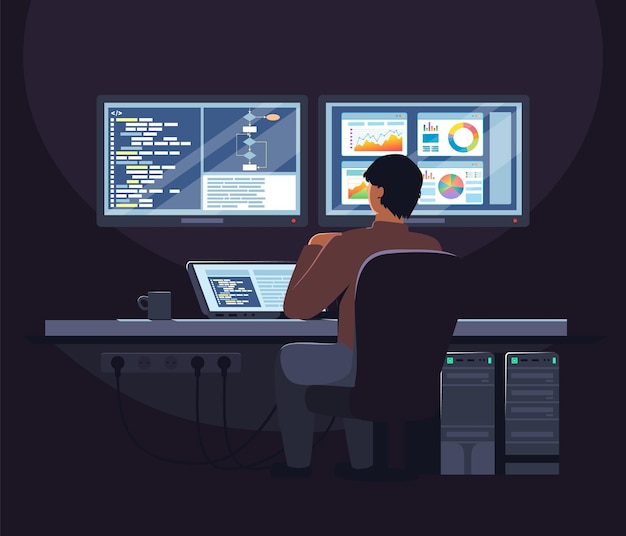Desenvolvedor de software de administrador de sistema trabalhando em ... Desenvolvedor de software de administrador de sistema trabalhando em ...