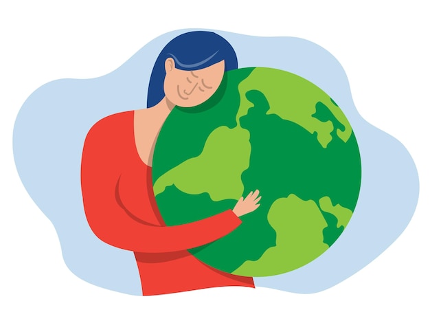 Dia Mundial Da Terra Verde Eco Energia Jovem Mulher Abraçando O Planeta