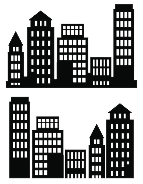 Edifícios da cidade mostram em silhueta diferentes ilustrações de ... Edifícios da cidade mostram em silhueta diferentes ilustrações de ...