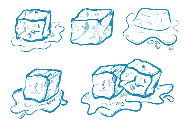Esboço de desenho vetorial simples, cubo de gelo derretido, isolado no ... Esboço de desenho vetorial simples, cubo de gelo derretido, isolado no ...