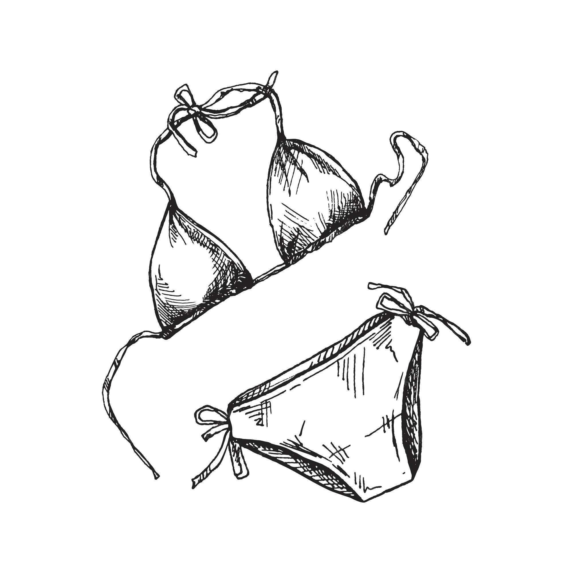 Esboço Desenhado à Mão De Biquíni De Fato De Banho Feminino Acessório De Verão Isolado Em Fundo