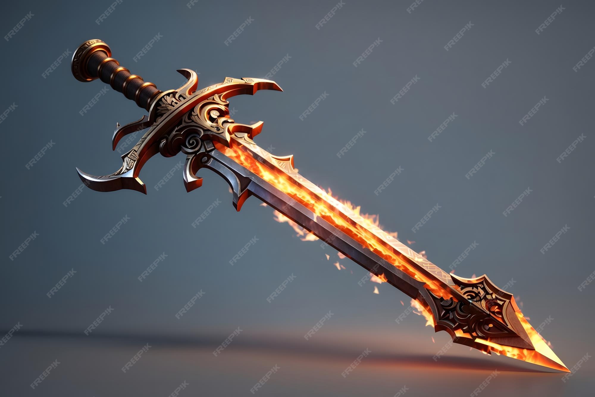 Espada lendária brilhante com chama fogo respiração arma mitologia ... Espada lendária brilhante com chama fogo respiração arma mitologia ...
