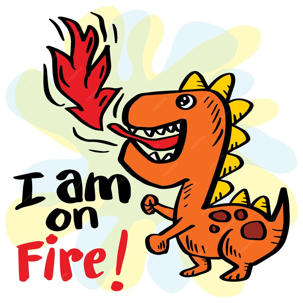 Estou Pegando Fogo Com Desenhos Animados De Dinossauros Cartaz Para Design De Camisa Vetor