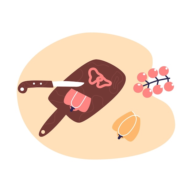 Faca de tábua e legumes ilustração em vetor plana isolada em um fundo ... Faca de tábua e legumes ilustração em vetor plana isolada em um fundo ...