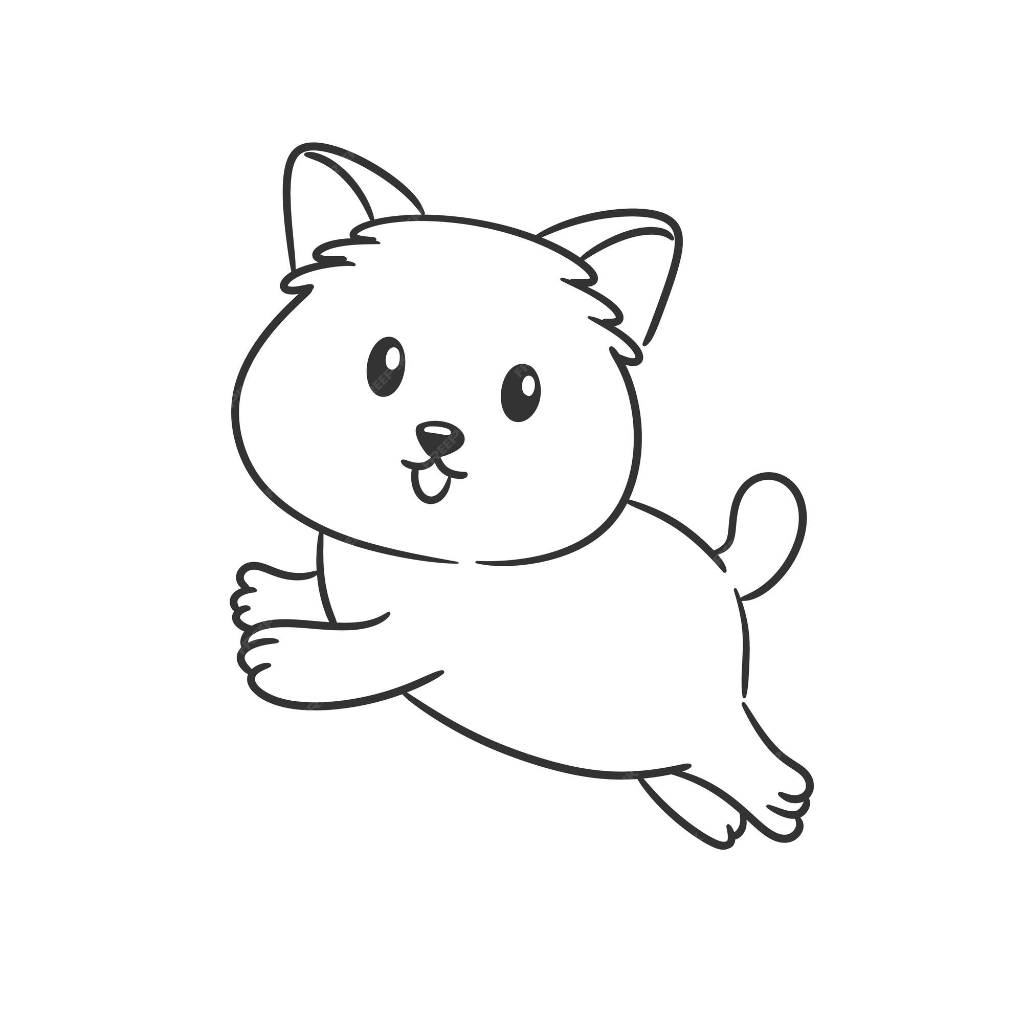 Filhote De Cachorro Bonito Pulando E Sorrindo Para Colorir Vetor Premium