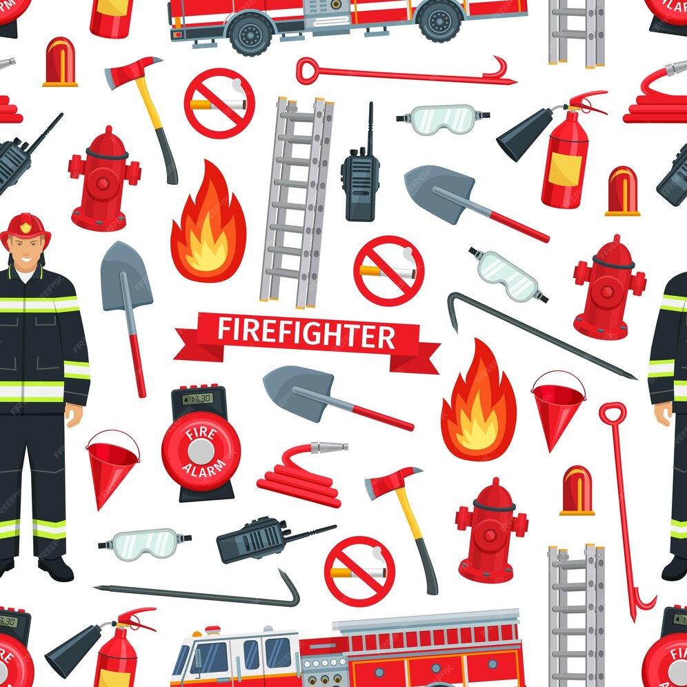 Fundo vetorial sem costura padrão de combate a incêndios | Vetor Premium Fundo vetorial sem costura padrão de combate a incêndios | Vetor Premium