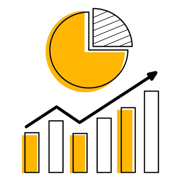 Ícone de gráfico crescente em estilo de linha com formas amarelas ... Ícone de gráfico crescente em estilo de linha com formas amarelas ...