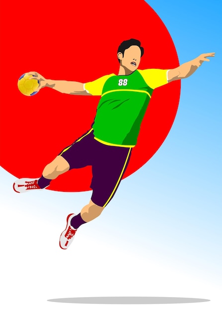 Ilustração desenhada à mão de uma silhueta de um jogador de handebol em ... Ilustração desenhada à mão de uma silhueta de um jogador de handebol em ...