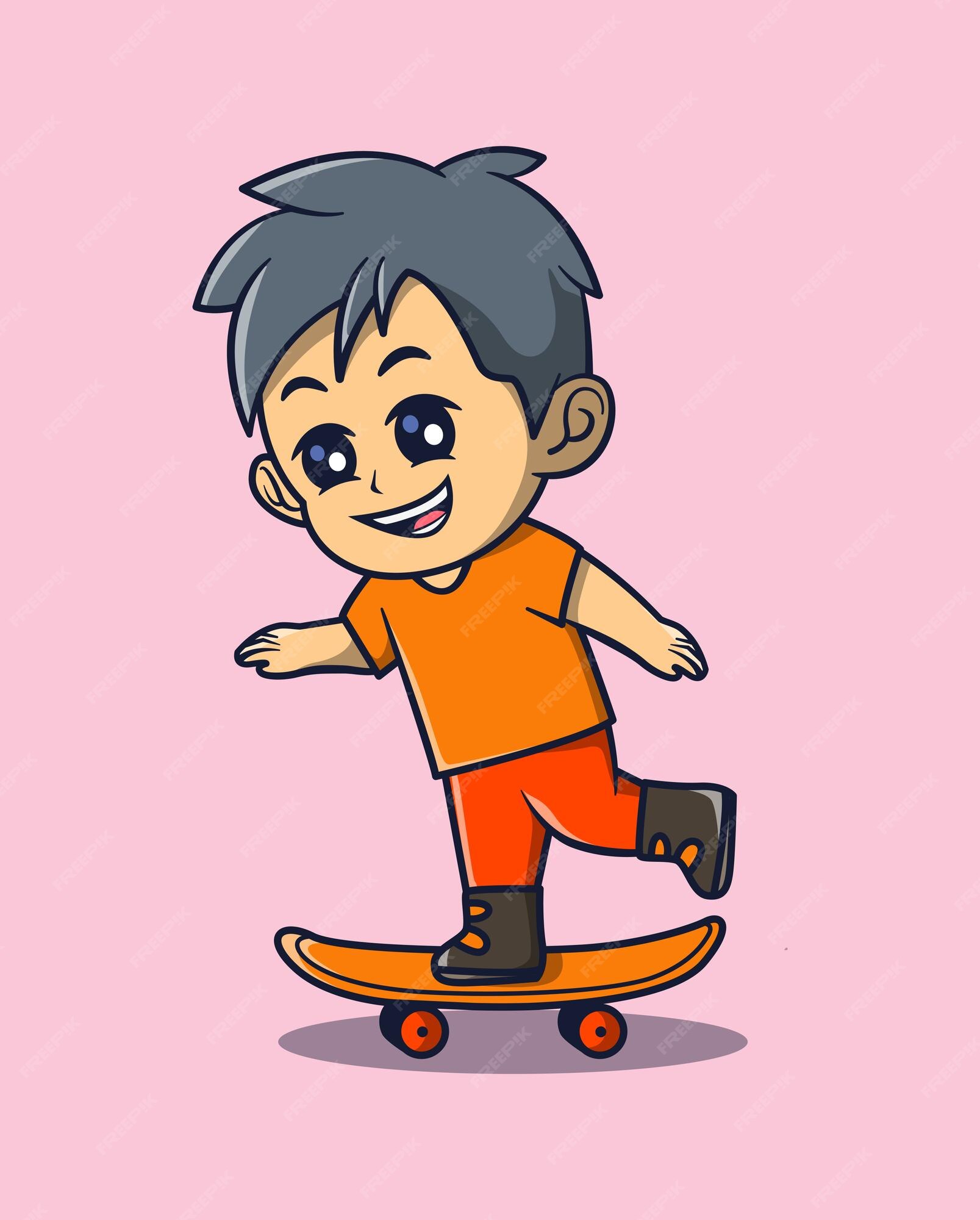 Ilustração em vetor de menino fofo jogando skate | Vetor Premium Ilustração em vetor de menino fofo jogando skate | Vetor Premium