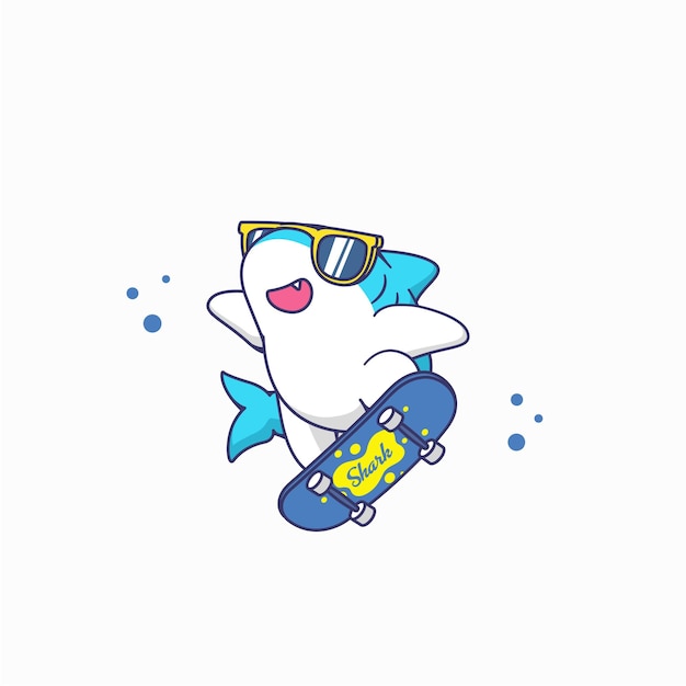 Ilustração vetorial de tubarão fofo jogando skate | Vetor Premium Ilustração vetorial de tubarão fofo jogando skate | Vetor Premium