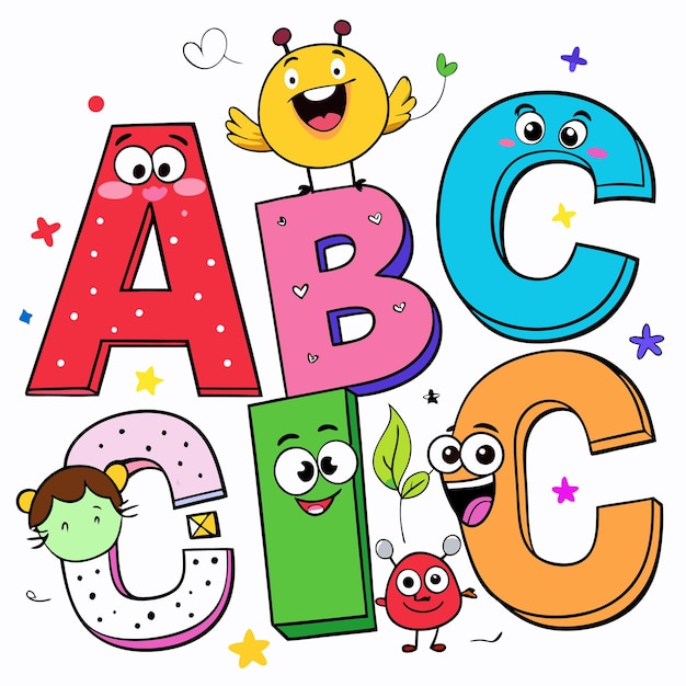 Letras Coloridas Do Alfabeto Com Bonitos Rostos E Personagens De
