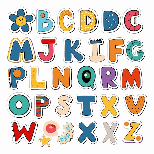 Letras Coloridas Do Alfabeto De Desenho Animado Com Diferentes Padrões