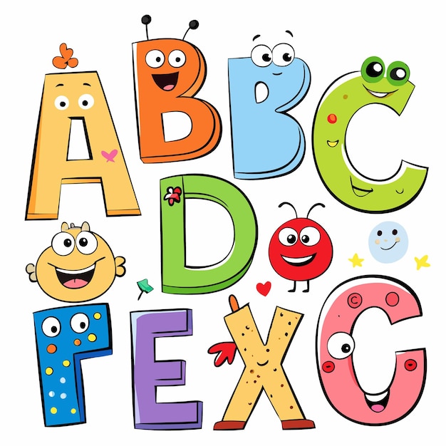 Letras Coloridas Do Alfabeto De Desenho Animado Com Rostos Bonitos