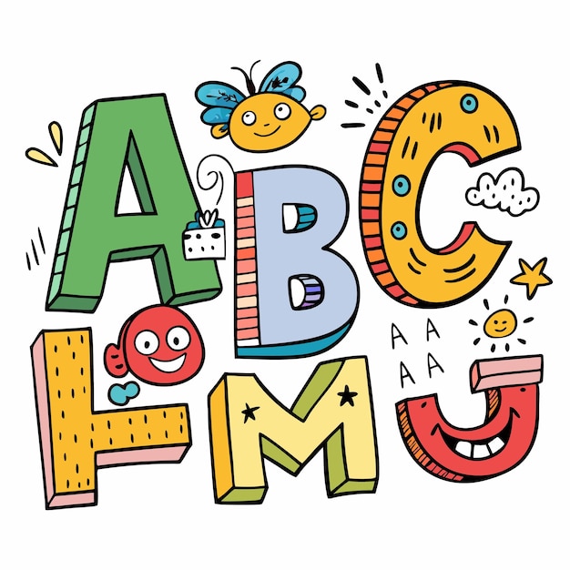 Letras Coloridas Do Alfabeto Dos Desenhos Animados Vetor Premium