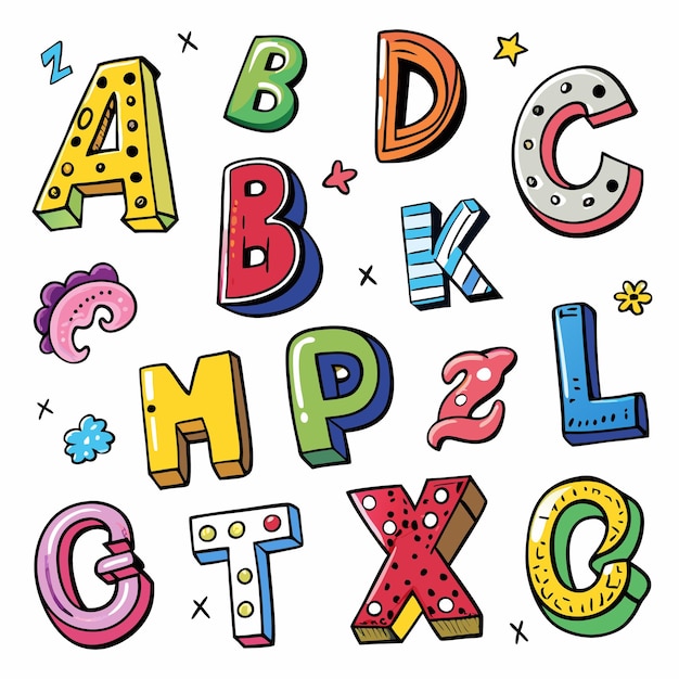 Letras Coloridas Do Alfabeto Em Estilo De Desenho Animado Com Efeitos