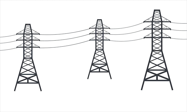 Linhas de energia de alta tensão na ilustração vetorial de fundo branco ... Linhas de energia de alta tensão na ilustração vetorial de fundo branco ...