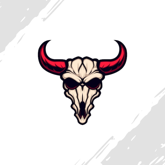 Logotipo de mascote de caveira de touro com chifres vermelhos emblema ... Logotipo de mascote de caveira de touro com chifres vermelhos emblema ...