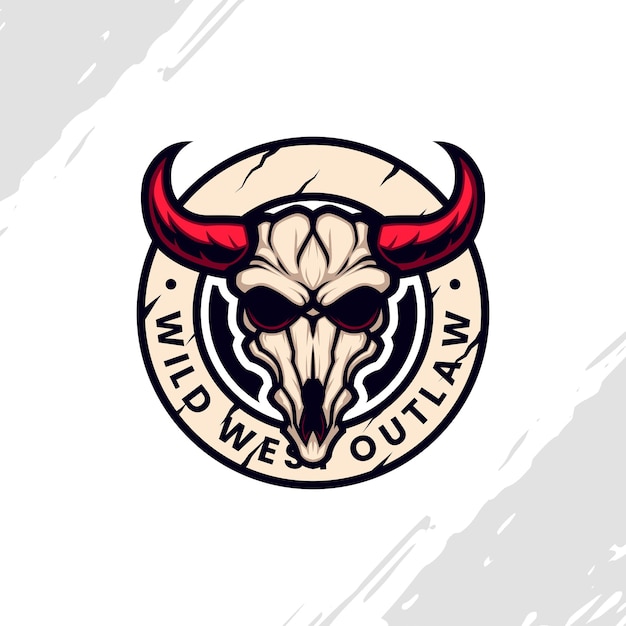 Logotipo de mascote de caveira de touro com chifres vermelhos emblema ... Logotipo de mascote de caveira de touro com chifres vermelhos emblema ...