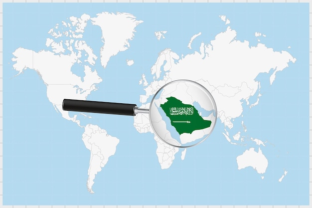 Lupa mostrando um mapa da Arábia Saudita em um mapa do mundo | Vetor ... Lupa mostrando um mapa da Arábia Saudita em um mapa do mundo | Vetor ...