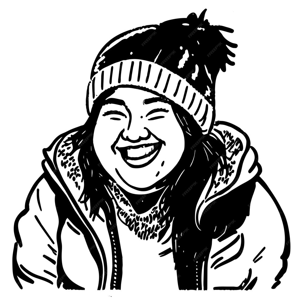 Menina Gordinha Alegre Com Gorro De Inverno Desenhado à Mão Ilustração