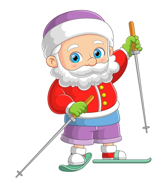 O fofo papai noel está jogando esqui e deslizando da colina | Vetor Premium O fofo papai noel está jogando esqui e deslizando da colina | Vetor Premium
