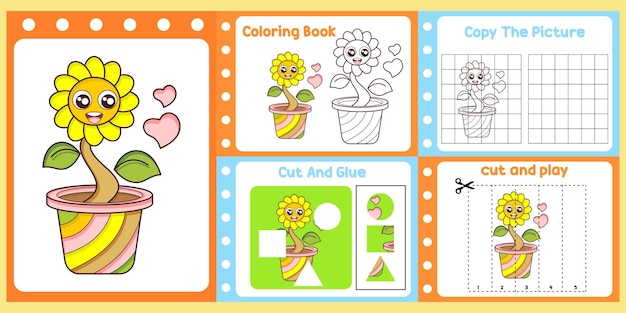 Pacote de planilhas para crianças com flores vetor livro de estudo para ... Pacote de planilhas para crianças com flores vetor livro de estudo para ...