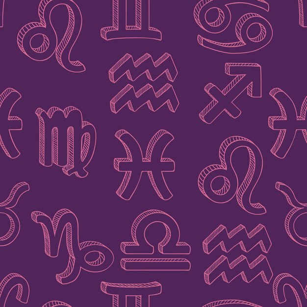 Padrão sem emenda de vetor de signos do zodíaco de esboço | Vetor Premium Padrão sem emenda de vetor de signos do zodíaco de esboço | Vetor Premium