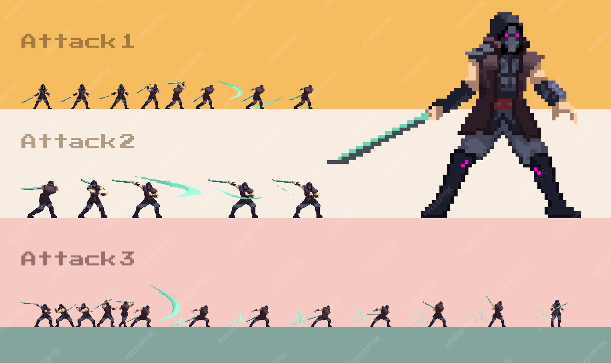 Personagem De Pixel Art De Espada Samurai Pronto Para Usar Em Animação E Jogo Aseprite Sprite