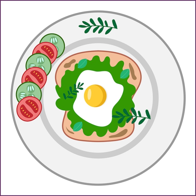 Sanduíche com ovo e legumes em um prato. ilustração em vetor plana ... Sanduíche com ovo e legumes em um prato. ilustração em vetor plana ...