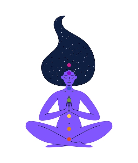 Sete chakras a mulher está sentada na posição de lótus as mãos estão ... Sete chakras a mulher está sentada na posição de lótus as mãos estão ...