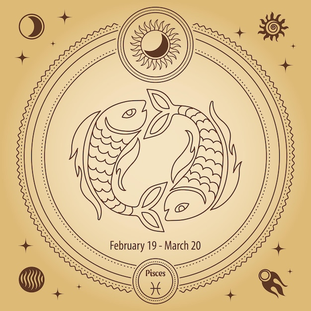 Signo de peixes, signo astrológico do horóscopo. desenho de contorno em ... Signo de peixes, signo astrológico do horóscopo. desenho de contorno em ...