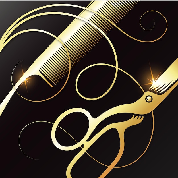 Tesoura e pente de ouro para um salão de beleza | Vetor Premium Tesoura e pente de ouro para um salão de beleza | Vetor Premium