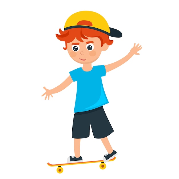 Um menino alegre em um boné de beisebol em um skate em estilo cartoon ... Um menino alegre em um boné de beisebol em um skate em estilo cartoon ...