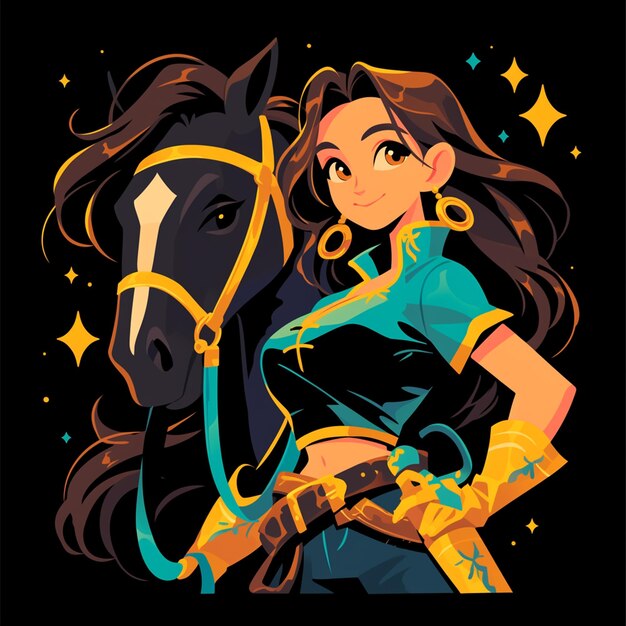 Uma Menina De Columbus Cavalga Um Cavalo No Estilo De Desenho Animado Vetor Premium Gerado Com Ia