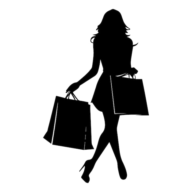 Uma silhueta de vetor de garota de compras | Vetor Premium Uma silhueta de vetor de garota de compras | Vetor Premium