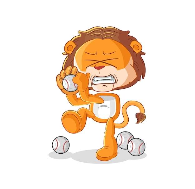 Vetor de mascote de desenho animado de arremessador de beisebol de leão ... Vetor de mascote de desenho animado de arremessador de beisebol de leão ...