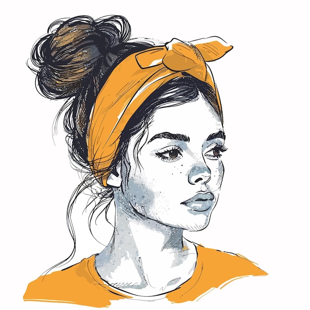 Un disegno di una donna con una fascia gialla sulla testa | Vettore Premium Un disegno di una donna con una fascia gialla sulla testa | Vettore Premium
