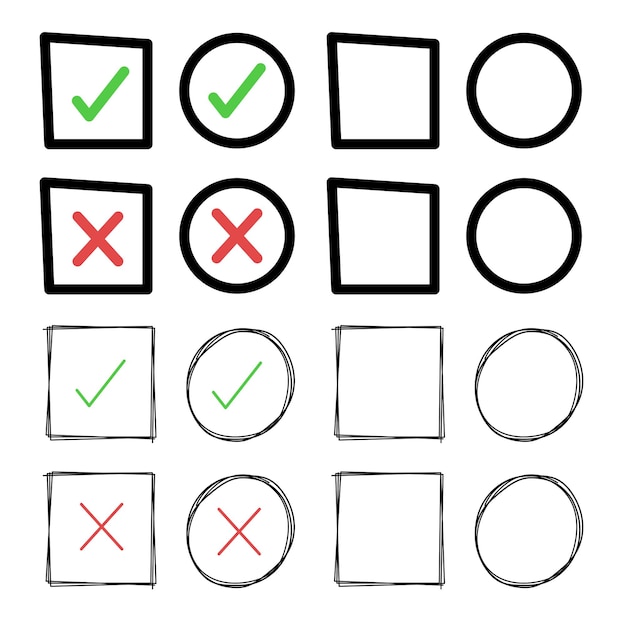 Doodle Check Cross Marks cirkels en vakken | Gratis Vector Doodle Check Cross Marks cirkels en vakken | Gratis Vector